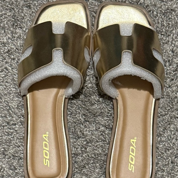 Soda | Shoes | Soda Gold Slide Sandals With Hstrap Design | Poshmark